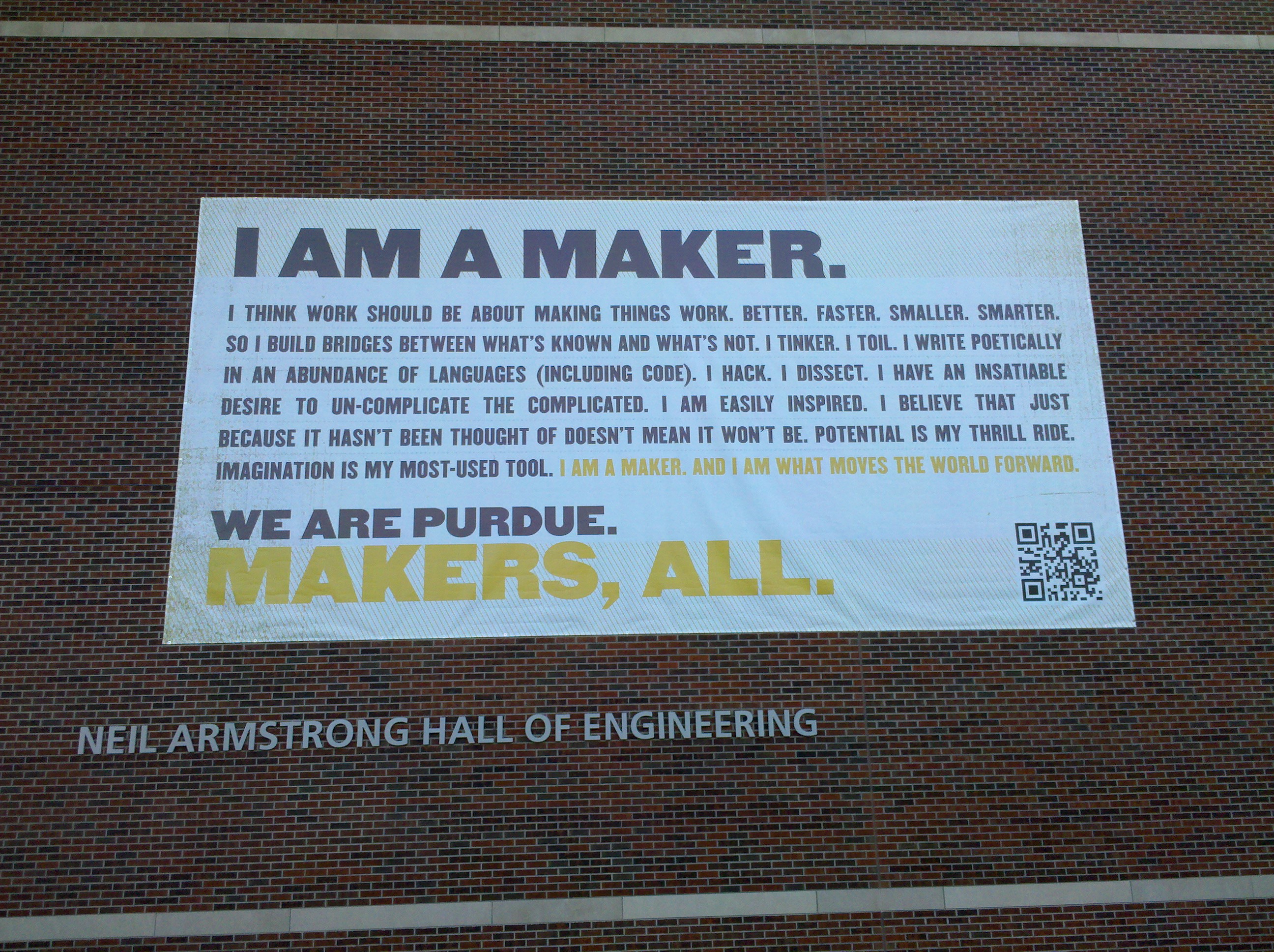 Close up of Purdue's I Am A Maker - Bald Engineer